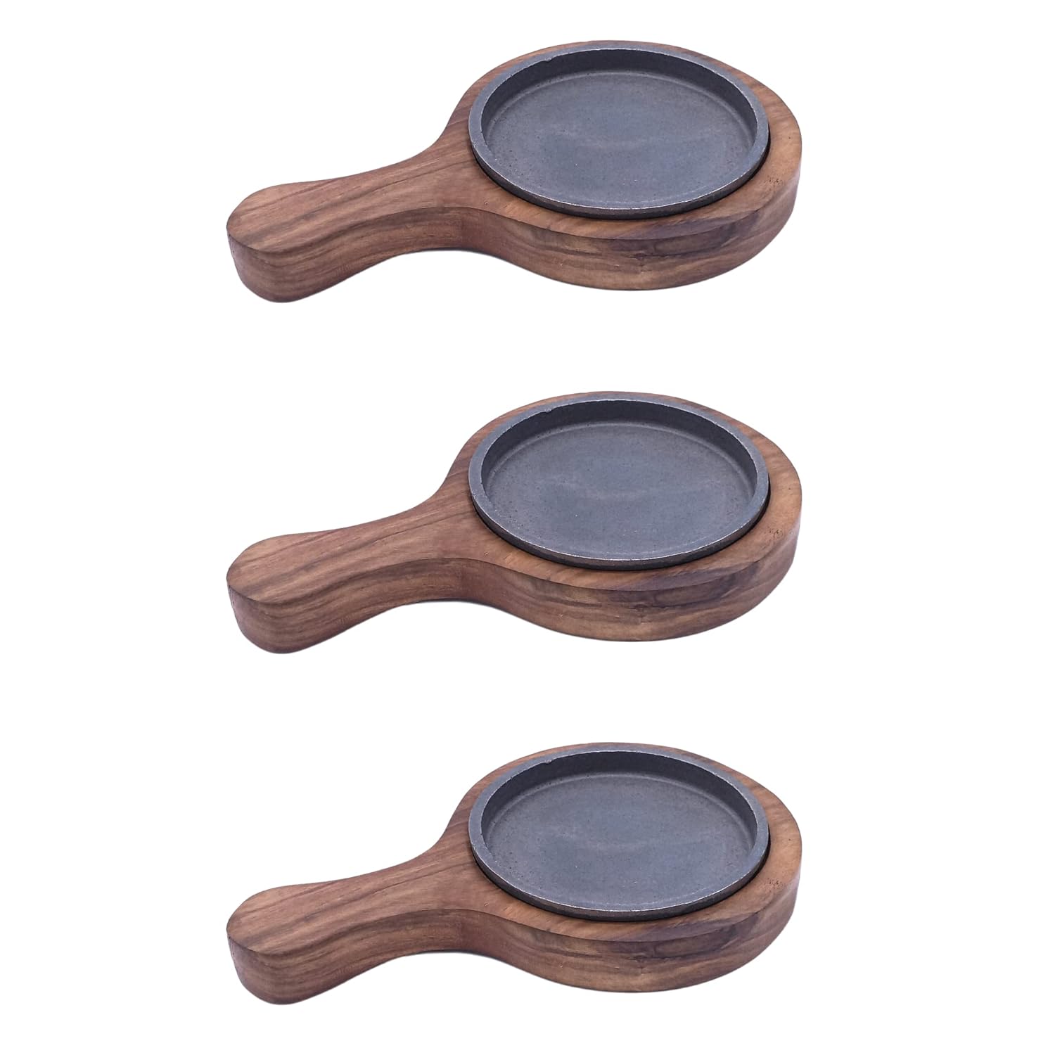 Set of 3 Cast Iron Sizzler Plates with Wooden Stands | Santarms ...